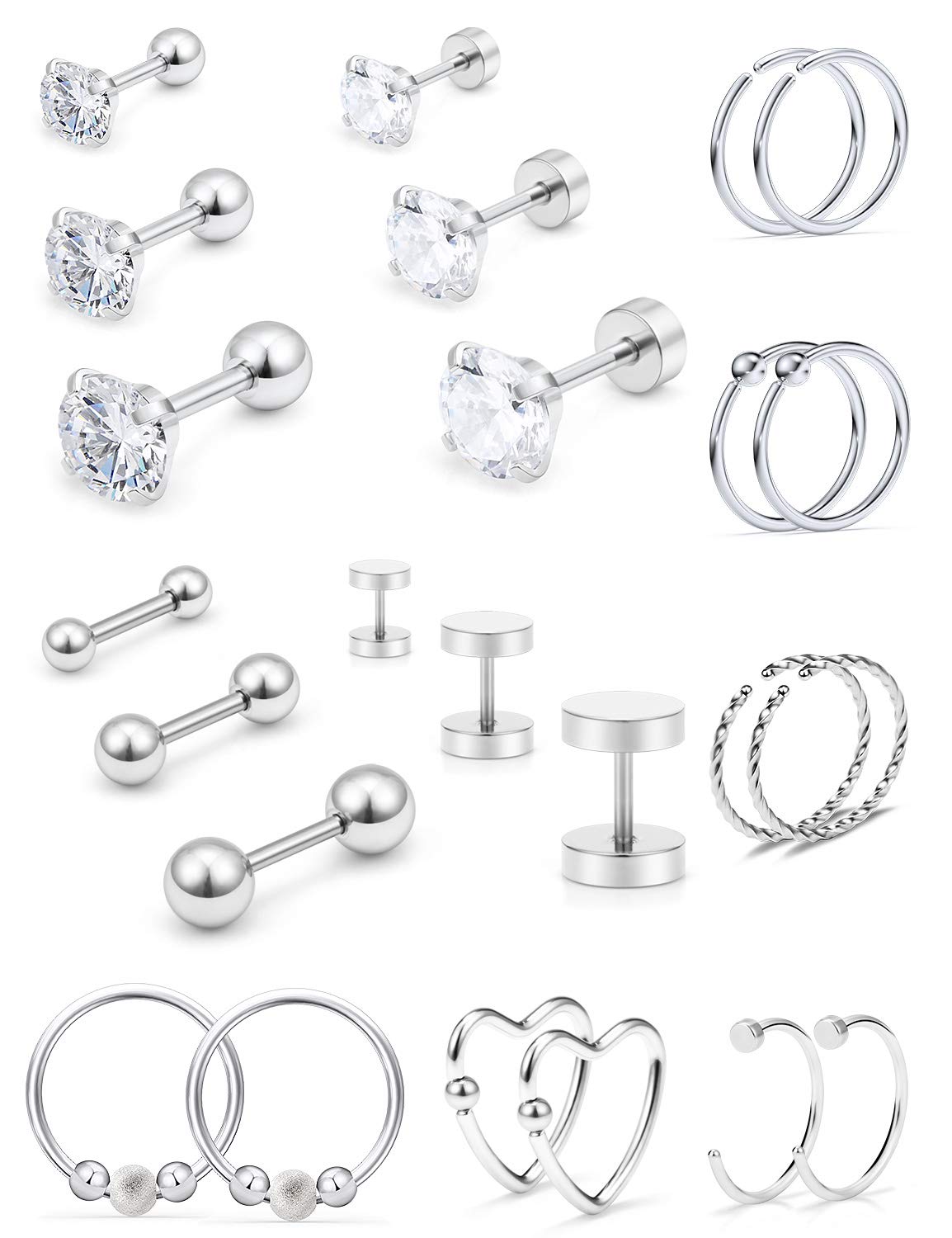 Ftovosyo 18g Cartilage Earrings Hoop Studs for Women Surgical Steel Forwards Helix Earring Hoop Daith Conch Tragus Earrings Piercing Jewelry for Men
