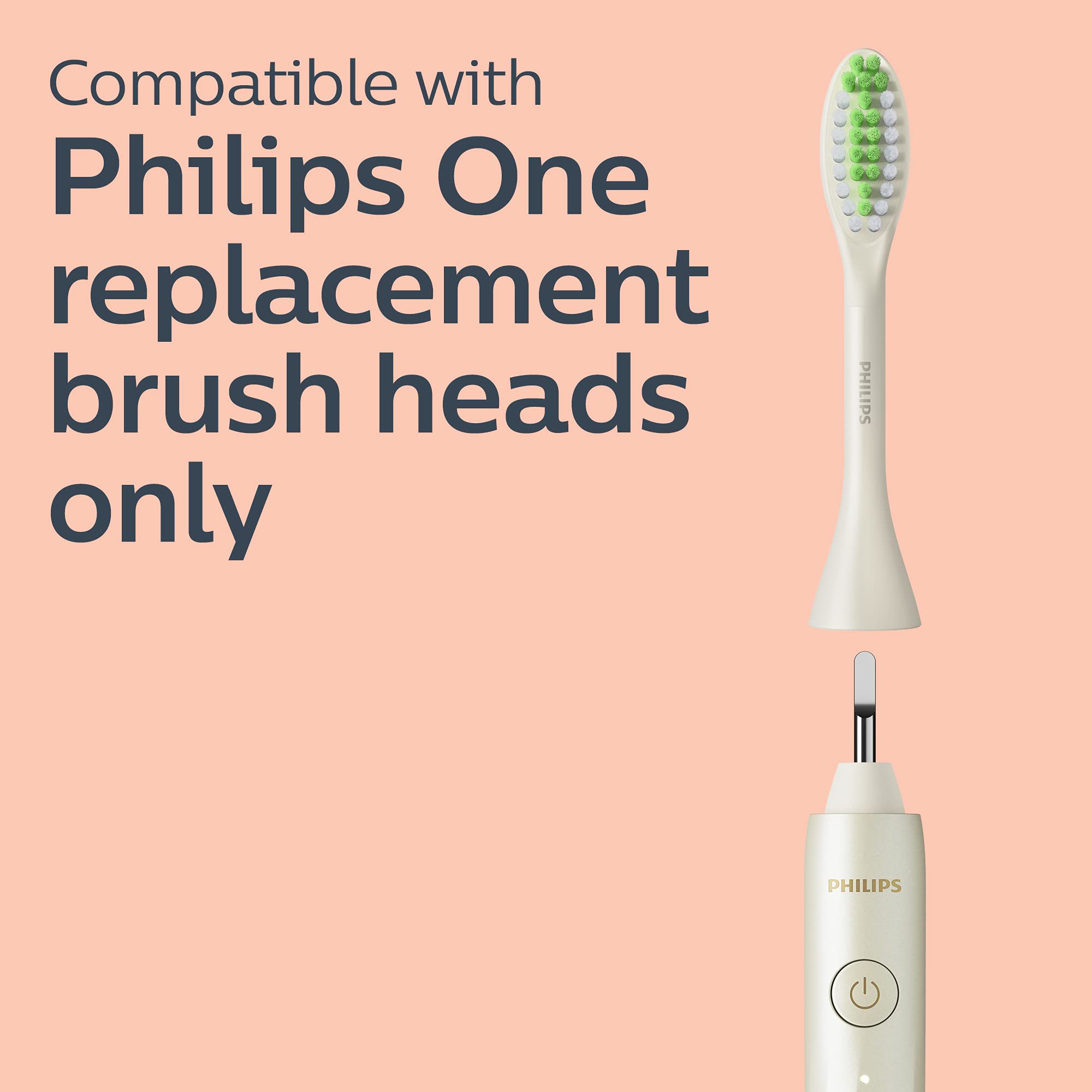 Philips One by Sonicare Rechargeable Toothbrush, Snow, HY1200/07 with Philips One by Sonicare, 2 Brush Heads, Snow, BH1022/07