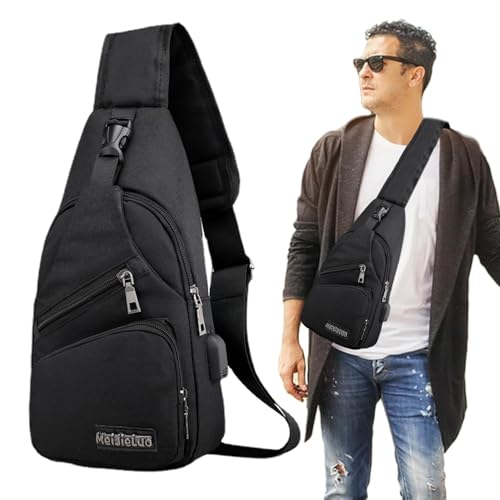 EEASSA Crossbody Chest Bag, Shoulder Strap Backpack, Waterproof Shoulder Strap Backpack, Crossbody Backpack, Sling Backpack Men, Cycling Cross Body Bag with USB Port, Headphone Jack, Adjustable Strap