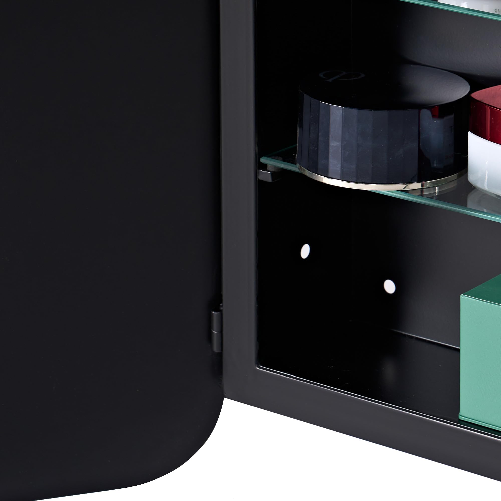 soges Black Medicine Cabinet Mirror with 2 Adjustable Storage Shelves, 24”x16” Recessed Medicine Cabinet with Mirror for Bathroom, Wall Mounted Deep Metal Framed Rounded Corner Rectangle