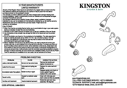 Kingston Brass KB6238LL Legacy Tub and Shower Faucet, Brushed Nickel,5-Inch Spout Reach
