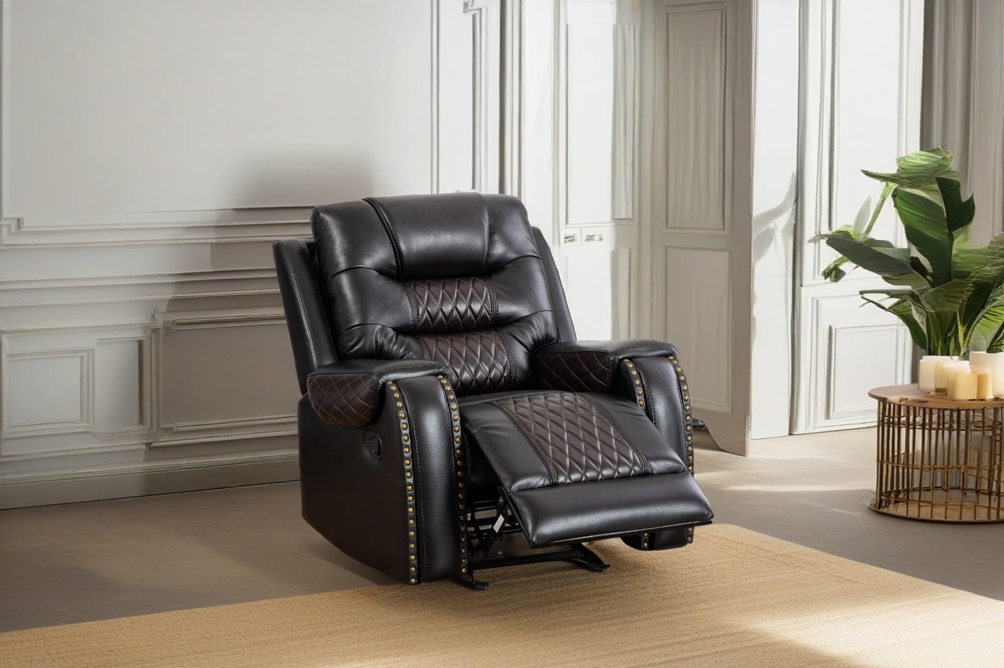 MODCART Manual Leather Recliner Sofa Set, with Drop-Down Table, Cupholders, PU Reclining Sofa Set for 3-Pieces(Sofa+Loveseat+Chair), Leather Recliner Couch Set for Home/Office