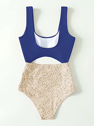Floerns Women's Bathing Suit High Waisted Cut Out Monokini One Piece Swimsuit Royal Blue XL