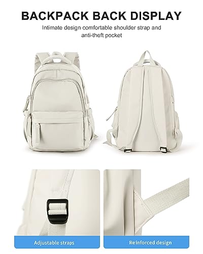 Small Backpack For School Girls Boys Aesthetic Lightweight Travel Daypack Simple Cute Backpack For Women Men Waterproof College High School Bookbag Fit 14 Inch Laptop With USB charging port,Beige