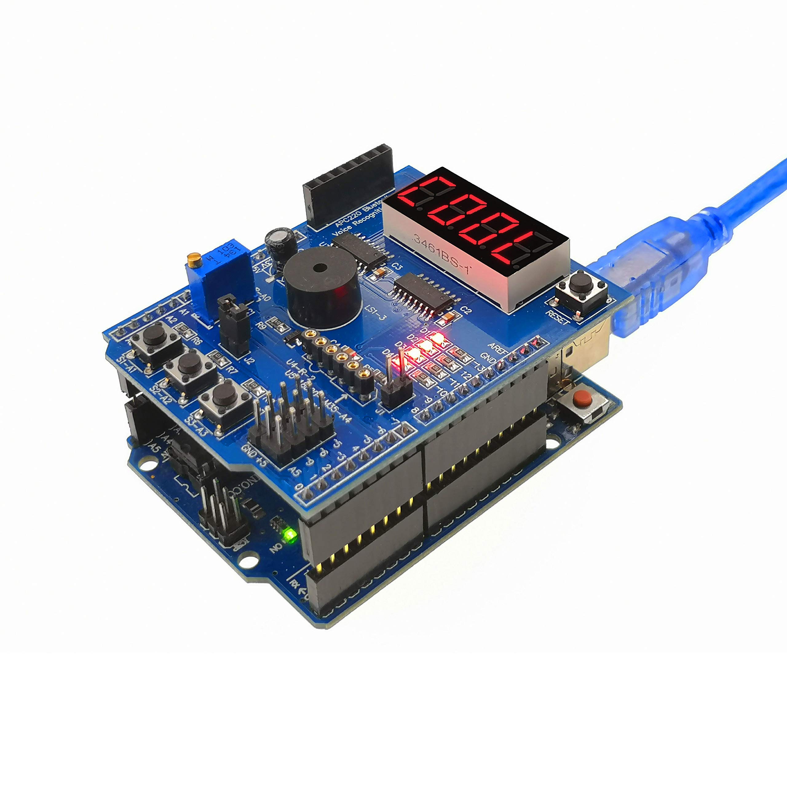 EEEEE UNO R3 ATMEGA328P ATMEGA16U2 & Multi-Function Shield Starter kit (2 in 1) for Sensor Relay with Digital Display Switches with USB Cable Compatible with Arduino IDE