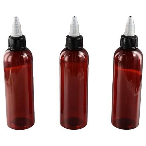 SHUATI 6Pcs 4 oz Refillable Bottles, 120ml Amber Bottle, Dispensing Squeeze Bottles, Empty Plastic Container with Twist Open Cap for Liquids, Oils