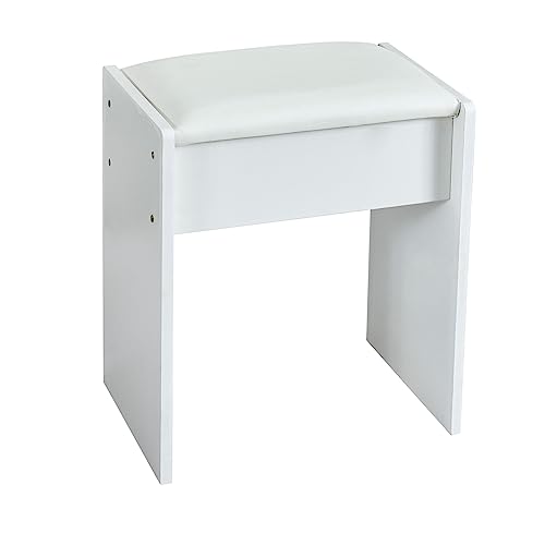 tojump Makeup Vanity Table with LED Lighted Mirror, White Vanity Desk with Drawers & Cabinet, Bedroom Makeup Dressing Table with Cushioned Stool (Modern Y)