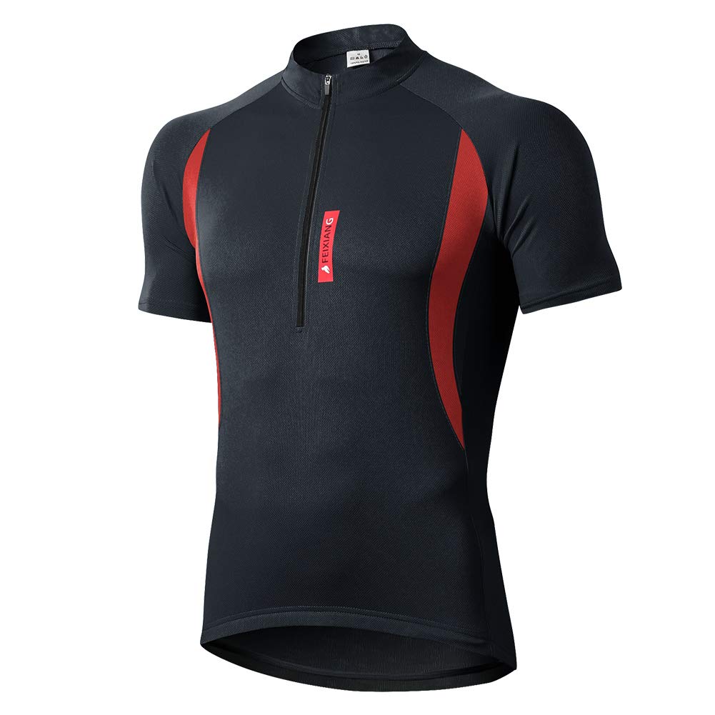 FEIXIANG Men's Cycling Bike Jersey Short Sleeve Moisture Wicking Breathable Biking Shirts with 3 Rear Pocket Black