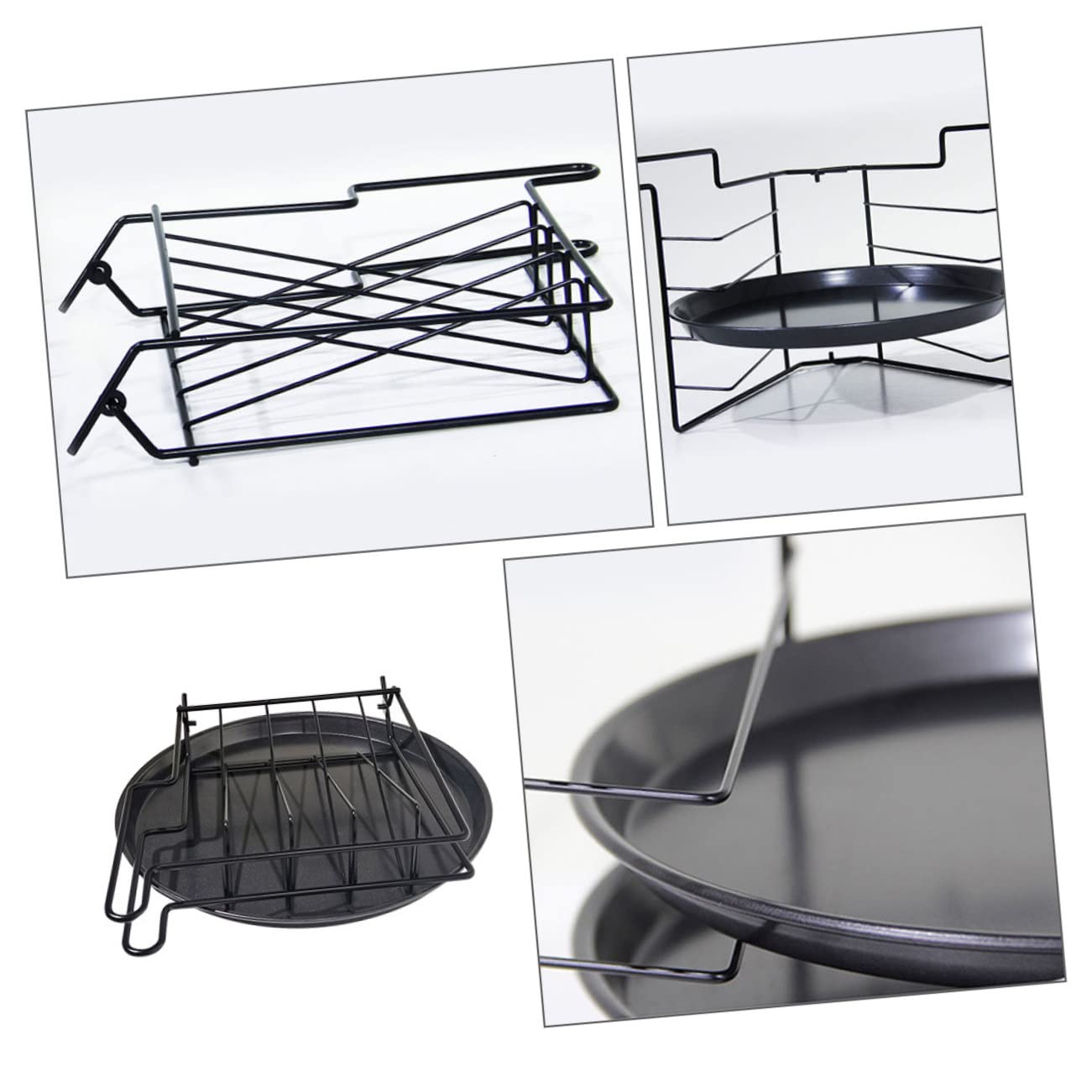 EXQUIMEUBLE pizza tray riser rack cooling rack roasting pan food platter stand metal tabletop pizza tray stand dish display stand metal dish rack pizza pan holder iron multi-layer metal plate