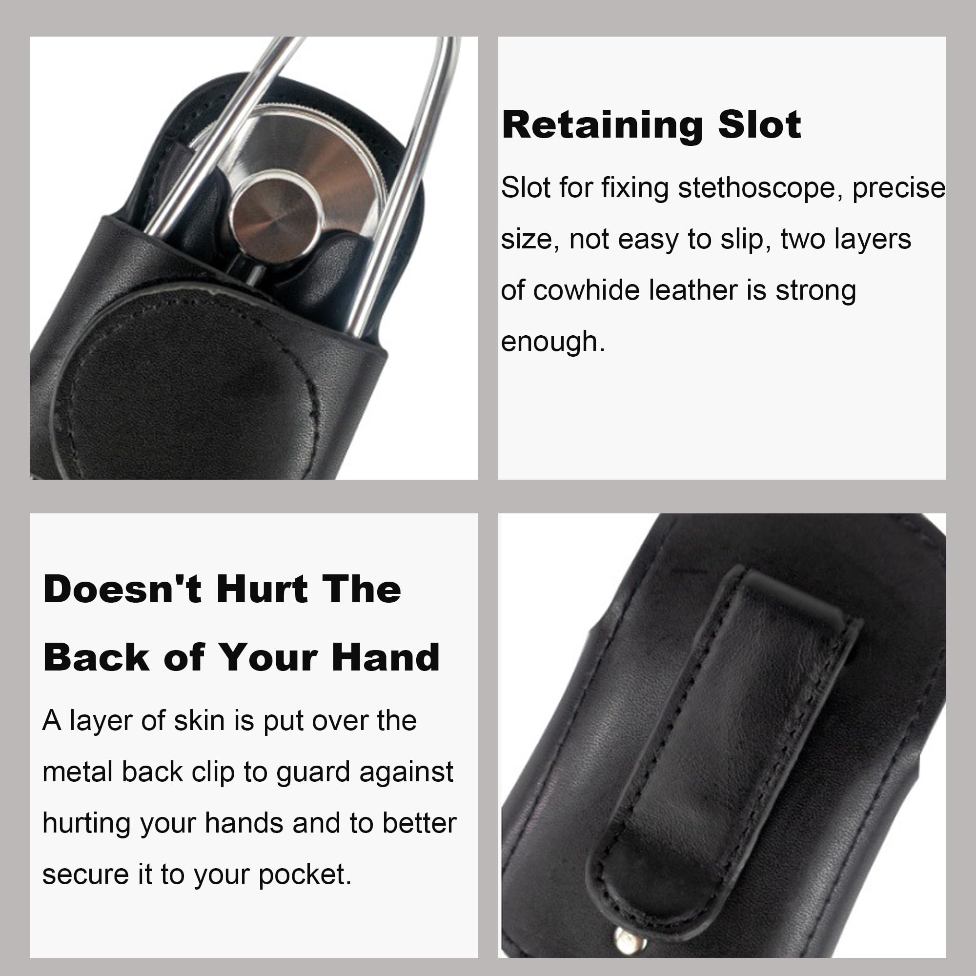 UGpine Leather Stethoscope Holder Clip Stethoscope Hip Holder with Clip On Waist Belt/Pocket/Bag to Protect from Loss Fit for Physicians/Nurses/EMT/Medical Nursing Students (Black/Brown Randomly 1pcs)