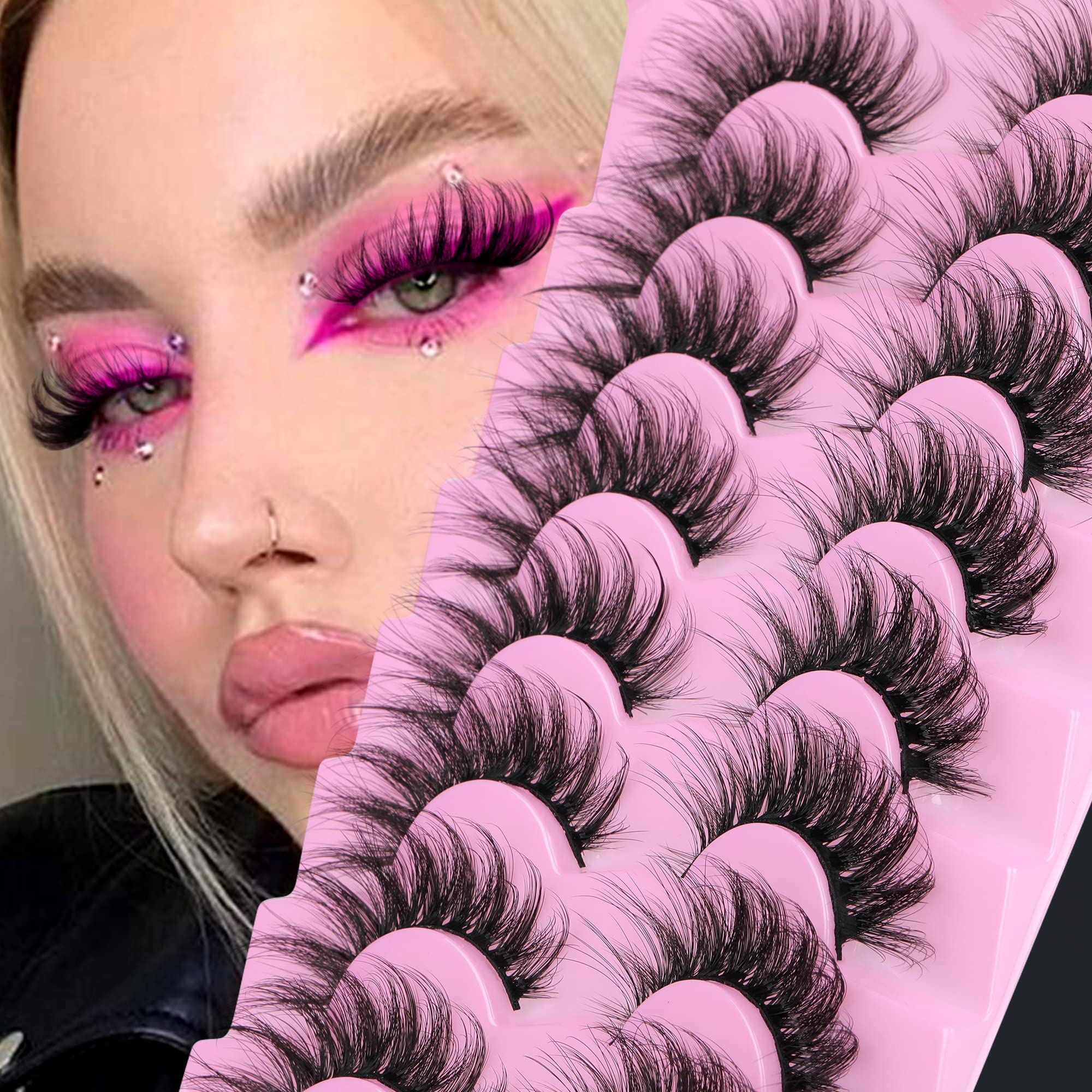 Mink Lashes Fluffy Wispy False Eyelashes Dramatic Look Pleell 20mm Long Full Volume Fake Lashes 8 Pairs Pack