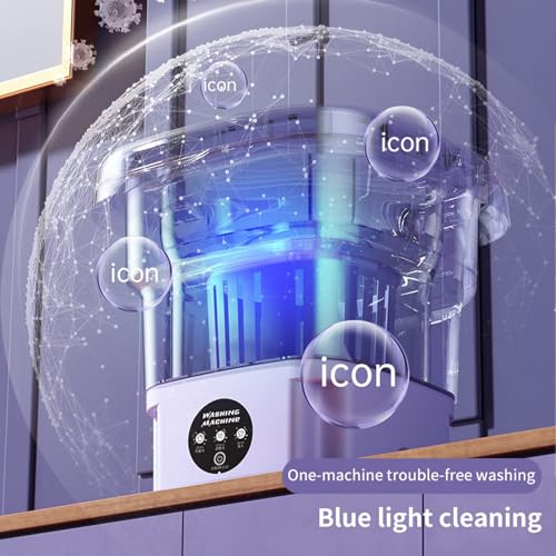 Foldable Washing Machine, 9L High Capacity Mini Washer with 3 Modes Deep Cleaning Half Automatic Washt, Portable Washing Machine with Soft Spin Dry for Socks, Baby Clothes, Towels (Purple)