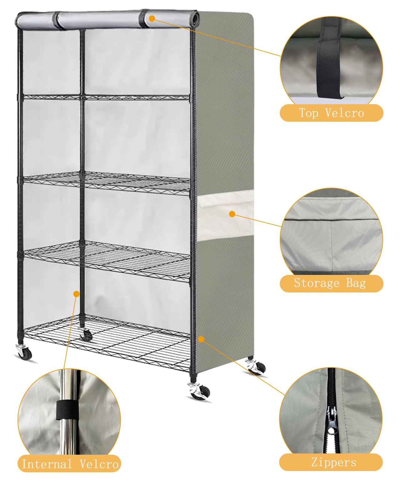 SoloToo Shelf Cover - Heavy Duty Waterproof Shelves Cover,Storage Shelving Unit Cover,Fits 48" W x 18" D x 72" H Storage Rack (Grayish Green)