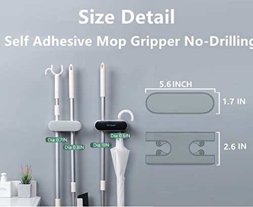 Mop and Broom Holder,Broom and Dustpan Hanger Holder Wall Mount Waterproof Heavy Duty Self Adhesive Gripper No-Drilling,Space Saver Tool Organizers For Kitchen,Garage,Bathroom,Laundry Room(White)