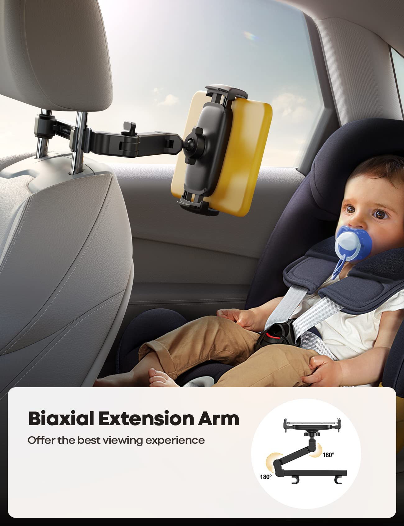 Lamicall Car Headrest Tablet Holder - [3 in 1 Extension Arm] Adjustable Tablet Car Mount for Back Seat, Road Trip Essentials for Kids, for 4.7-11" Tablet Like iPad Pro, Air, Mini, Galaxy, Fire, Black