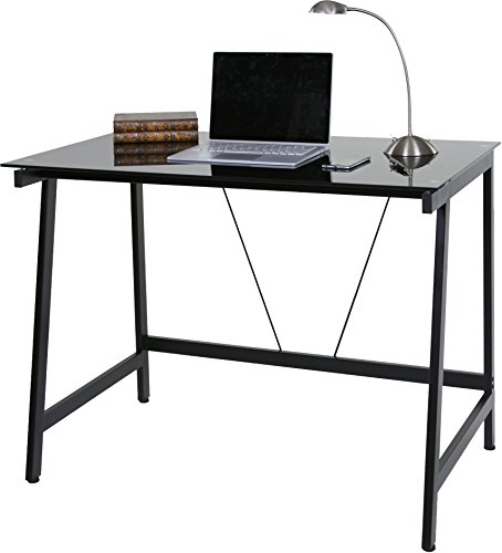 OneSpace Contemporary Glass-Top Desk for Small Spaces, Small Writing Desk, Black