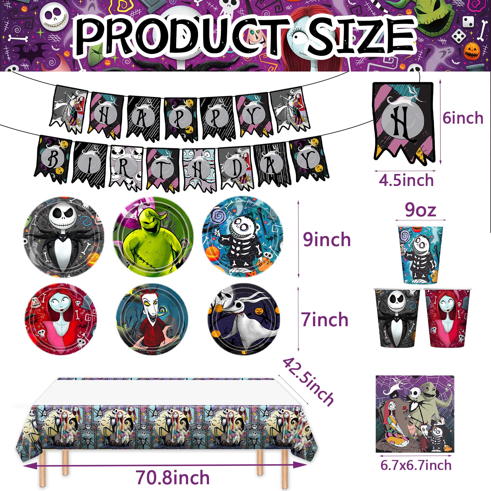 Nightmare Party Supplies 123Pcs Nightmare Tableware Included Banner,Cups,Plates,Napkins,Tablecloth for Nightmare Halloween Party Decoration Supplies