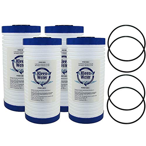 KleenWater Replacement Filters Compatible With Aqua-Pure AP810, AP801, 4 1/2 X 9 7/8 Inch, 5 Micron, Set of 4 with 4 AP801 Compatible O-Rings