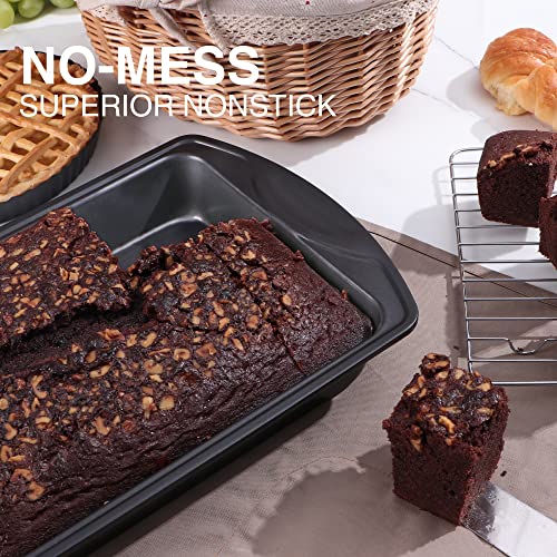 HONGBAKE 9x13 Baking Pan, Rectangle Cake Pan, Premium Small Sheet Pan for Oven with Widened Handle, Nonstick and Dishwansher Safe - Dark Grey