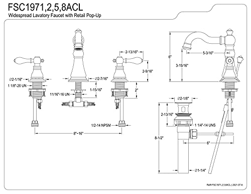 Kingston Brass FSC1978ACL American Classic Widespread Bathroom Faucet, 5-5/16" Spout Reach, Brushed Nickel