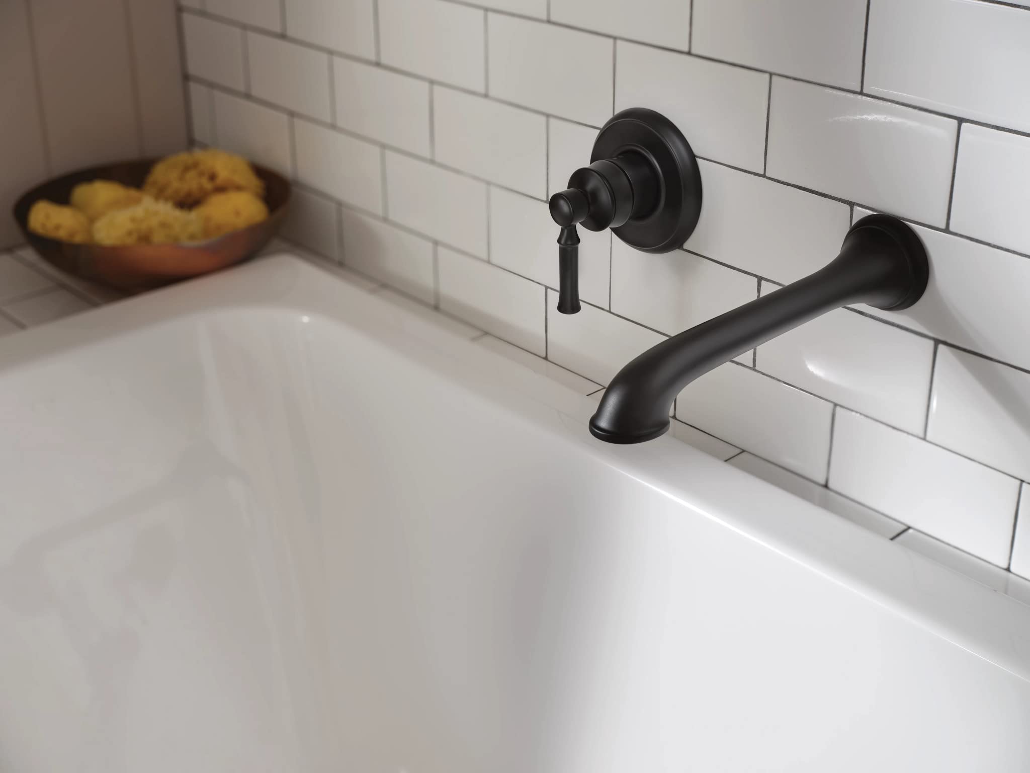 Moen WT681BL Dartmoor Single Handle Wall Mount Filler High Flow Tub Faucet with 10" Spout Reach, Matte Black
