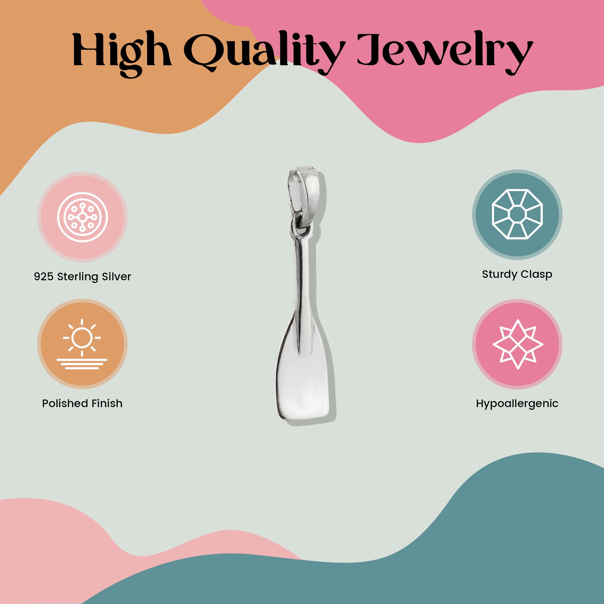 FashionJunkie4Life Sterling Silver Rowing Oar Pendant Necklace, 18" Chain, Crew Racing