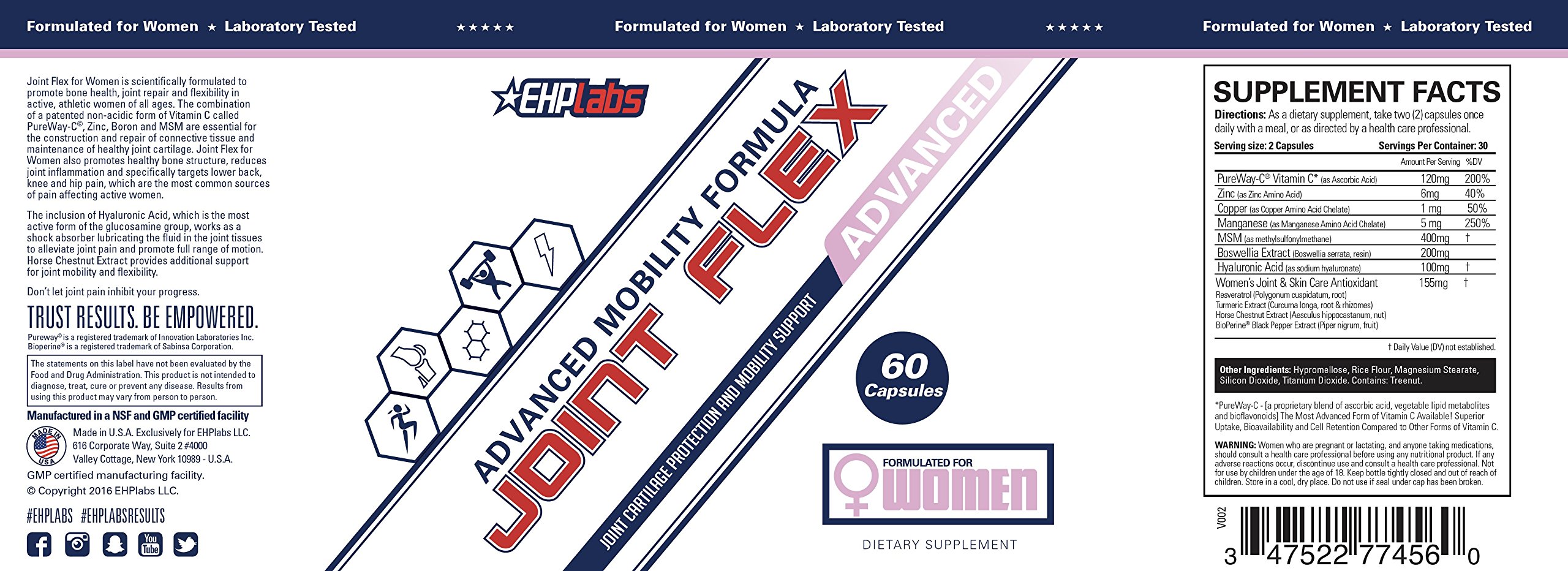 EHPLabs Joint Repair Mobility Support for Women (60 Capsules) Skin Care Antioxidant, Healthy Bone Structure, Target Lower Back, Knee and Hip Pain - 30 Servings