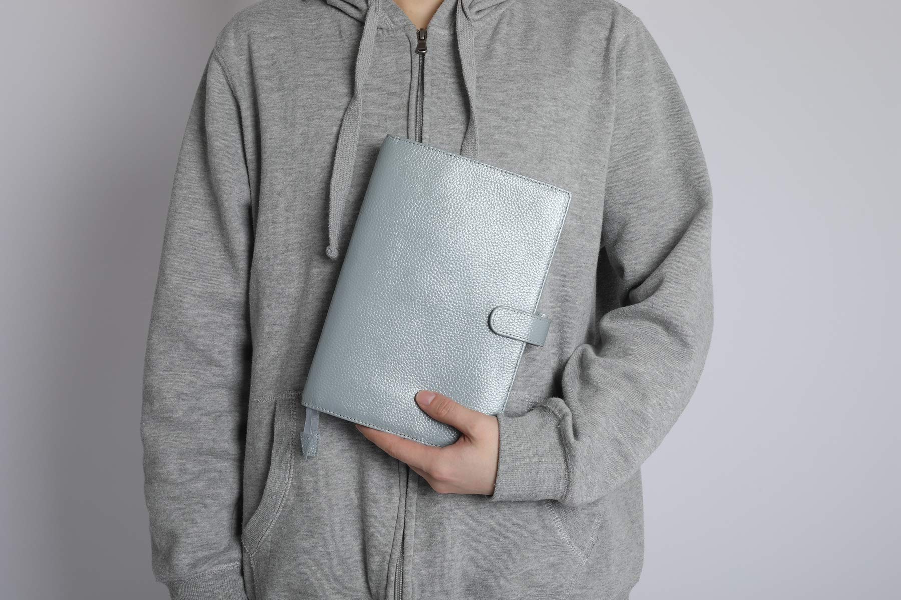 Genuine Leather a5 Planner Cover Personal Organizer, Compatible with Stalogy Hobonichi A5 Size Planner Notebooks (Lychee-Bluish Grey)