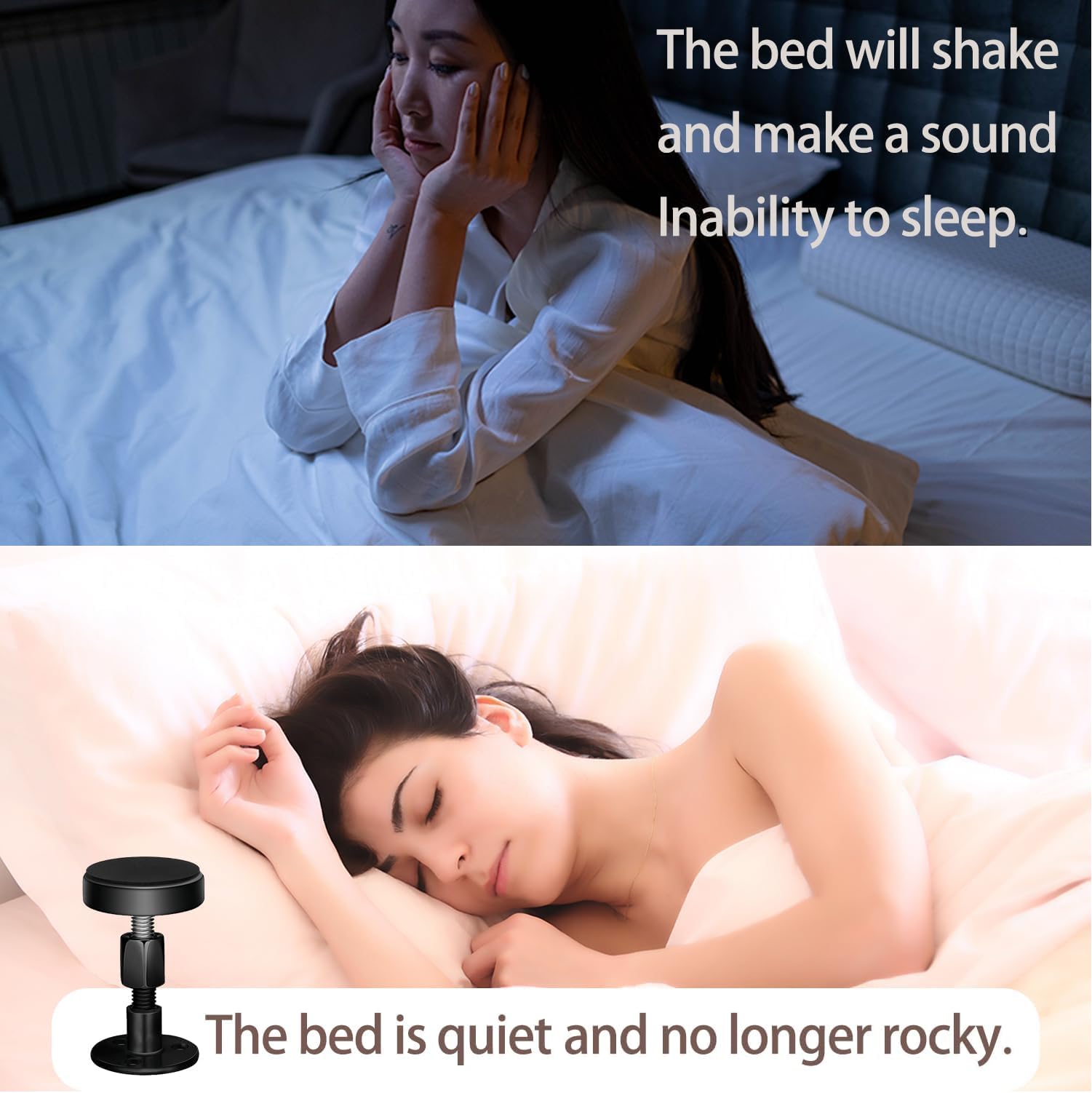 SOLIPECT 4PC Black Headboard Stoppers for Wall,Adjustable Bed Frame Anti-Shake Tool, Stop Headboard Movement, Protect Walls, Easy to Install(30-112mm)