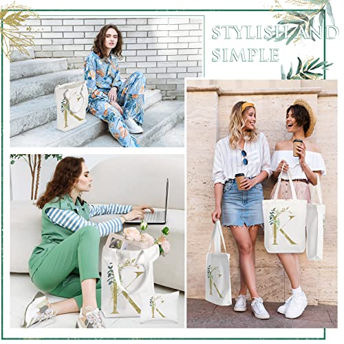 Reginary Initial Letter Tote Wedding Canvas Bag with Zipper Green Botanic Initial Sign Bridesmaid Proposal Gifts Bridal Shower (K)