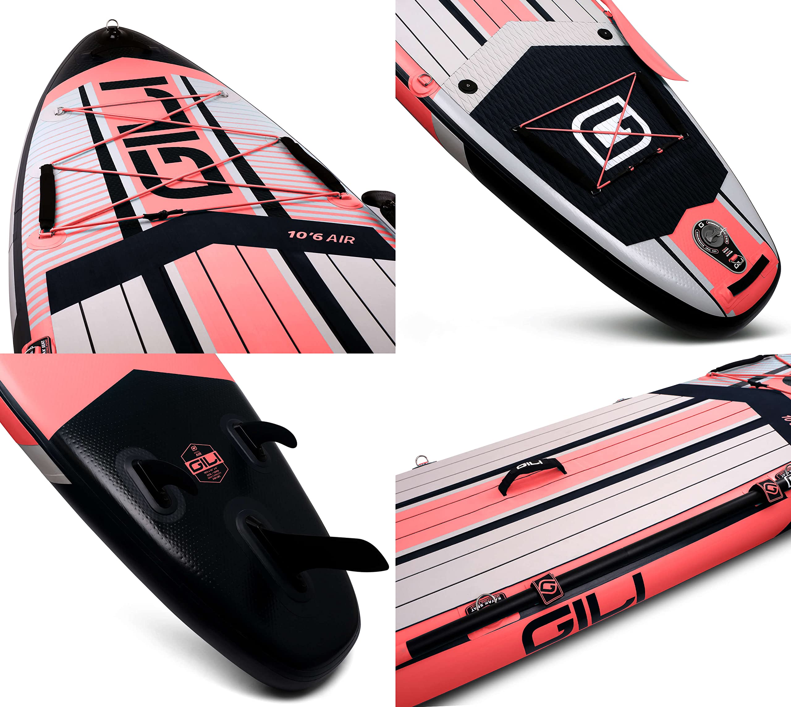 GILI Air Inflatable Stand Up Paddle Board Package: All Around SUP 10'6/11'6 Long x 32" Wide x 6" Thick | Lightweight & Durable, Stable & Wide Stance | Tri-fin Setup and Accessories (10'6, Coral)