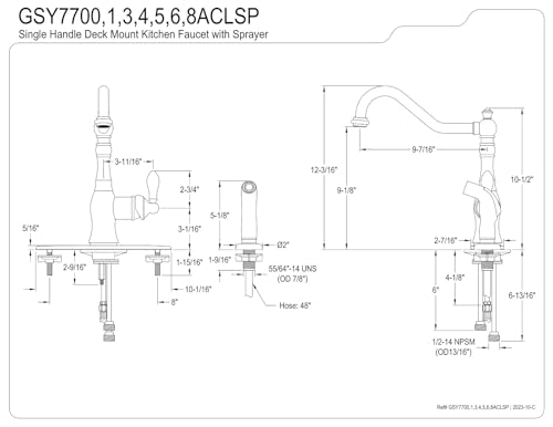 Kingston Brass GSY7705ACLSP American Classic Kitchen Faucet with Sprayer and Deck Plate, 9-7/16", Oil Rubbed Bronze , Oil-Rubbed Bronze