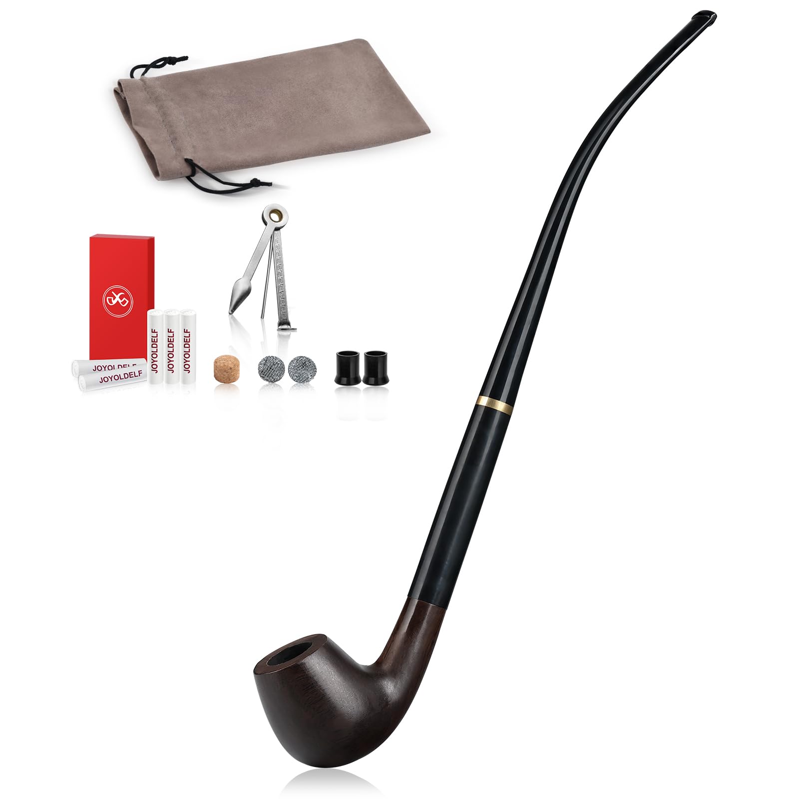 Extended Tobacco Pipe 12" Smoking Pipe Ebony Churchwarden Pipe Gandalf Pipe for 9mm Pipe Filters with Wood Pipe Guide Book