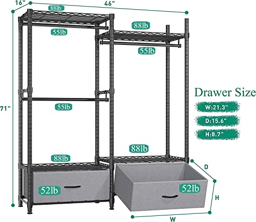 REIBII Clothes Rack,Clothes Racks for Hanging Clothes Rack Heavy Duty Clothing Rack Load 620LBS Clothing Racks for Hanging Clothes Adjustable Portable Garment Rack Free Standing Wardrobe Closet