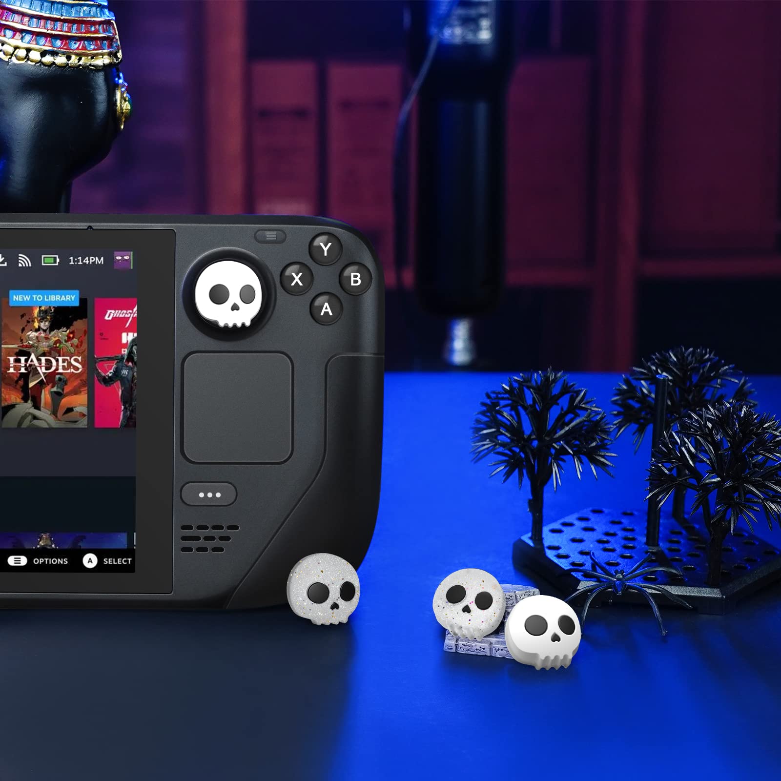 JINGDU Thumb Grip Caps for Steam Deck, Silicone Thumbstick Caps Cover Compatible with Steam Deck, Joystick Cap Accessories for Steam Deck, Skull