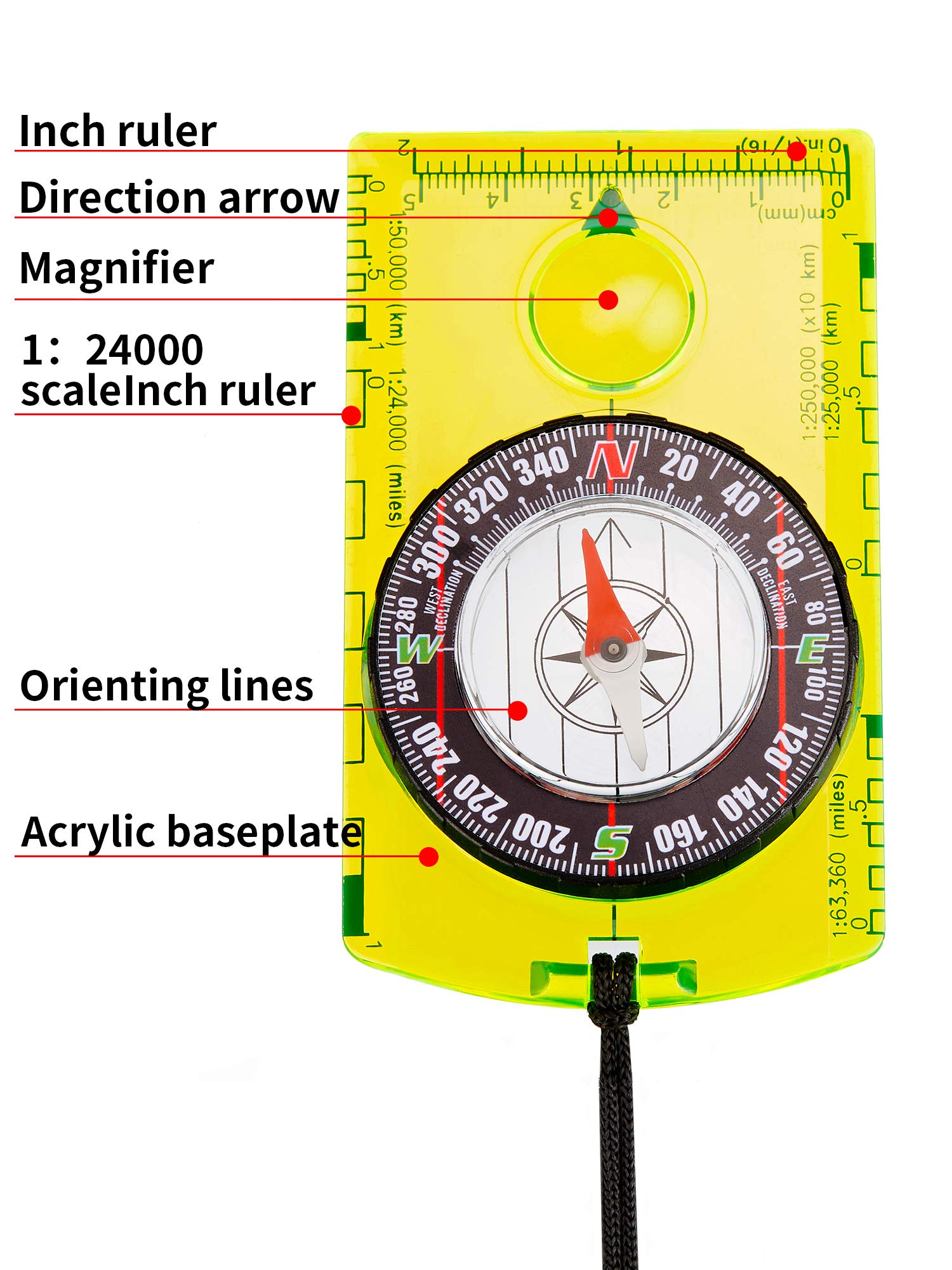 Gejoy 6 Pieces Navigation Backpacking Compass Orienteering Hiking Compass Map Reading Compass for Scout Kids Outdoor Camping (Style 1)