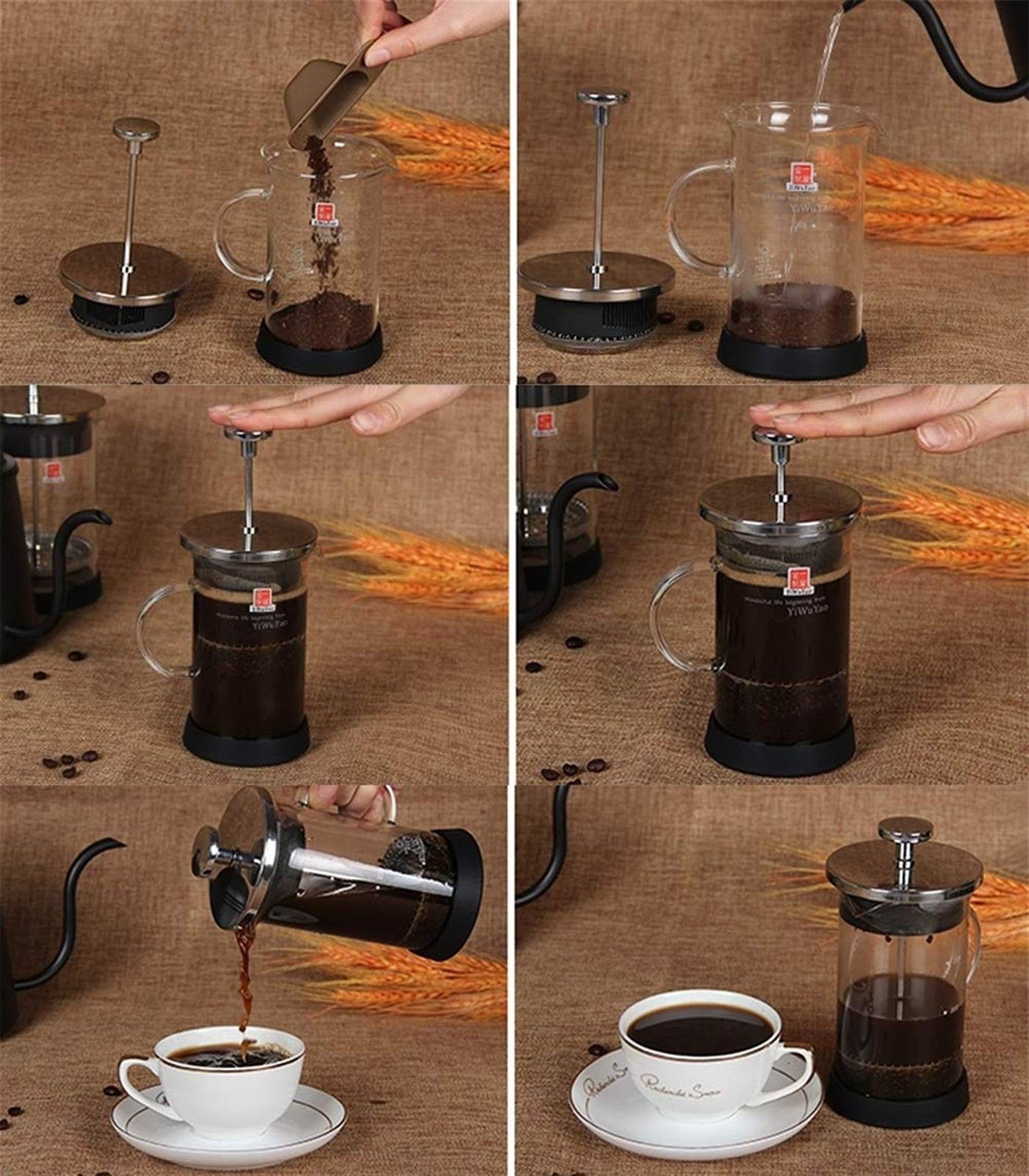 TONGSH French Coffee Press Espresso and Tea Maker Stainless Steel Plunger and Heat Resistant Glass
