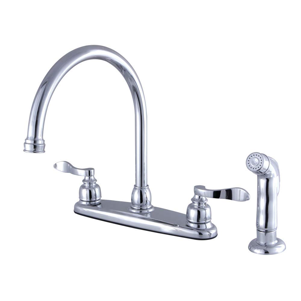 Kingston Brass FB791NFLSP NuWave French 8-Inch Centerset Kitchen Faucet with Sprayer, 8-3/4 Inch in Spout Reach, Polished Chrome