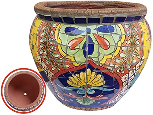JUTNET Outdoor Large Flower Pot Mosaic Ceramic Plant Pot Spain Round Classical Bonsai Planter Landscape Vase Container Pots for Garden Villa Corridor Aisle Colorful Planter ( Size : Large )