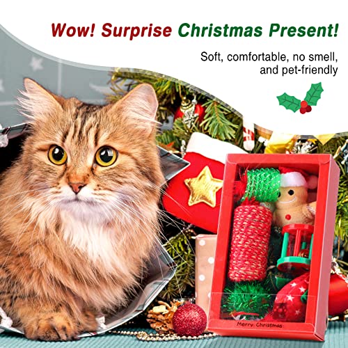 VavoPaw Christmas Stocking Cat Toys, 8PCS X-mas Santa Interactive Cat Toys with Santa Claus, Gingerbread Man, Cat Teaser Wand, Plush Rat Ball for Cat Kitten Kitty