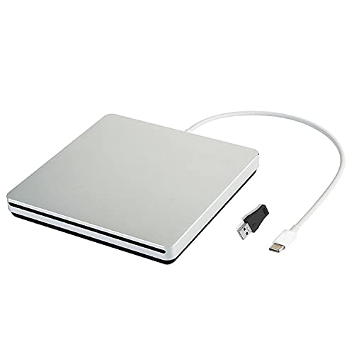 External CD DVD Drive USB C USB 3.0 Slot in Type C Burner Portable Slim DVD CD RAM Writer Reader for iMac Notebook Laptop Desktop Support Mac os Win 7 Win8 Win10 (Sliver)
