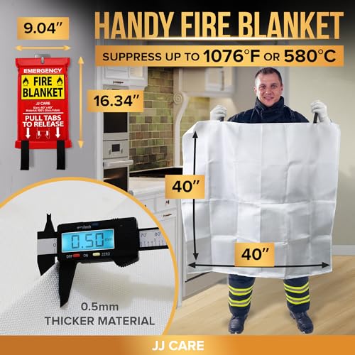 JJ CARE Fire Blanket β 2 Packs with Hooks β Emergency Fire Blanket for Home & Kitchen, High Heat Resistant Fire Suppression Blankets for Home Safety, Kitchen, and Camping