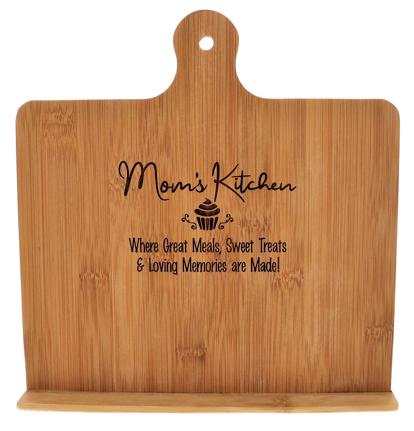 Mom Gift Cookbook Stand Recipe Holder - Custom Engraved Bamboo Cutting Board Foldable Chef Easel Metal Hinge Kickstand iPad Tablet Compatible Christmas Birthday Mothers Day Kitchen Decor (10.25x10.25)