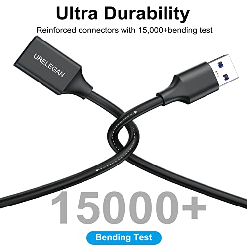 URELEGAN USB 3.0 Extension Cable 6FT, USB A Male to Female Extender Cord High Data Transfer Compatible for Webcam,Gamepad, USB Keyboard, Flash Drive, Hard Drive, Printer and More