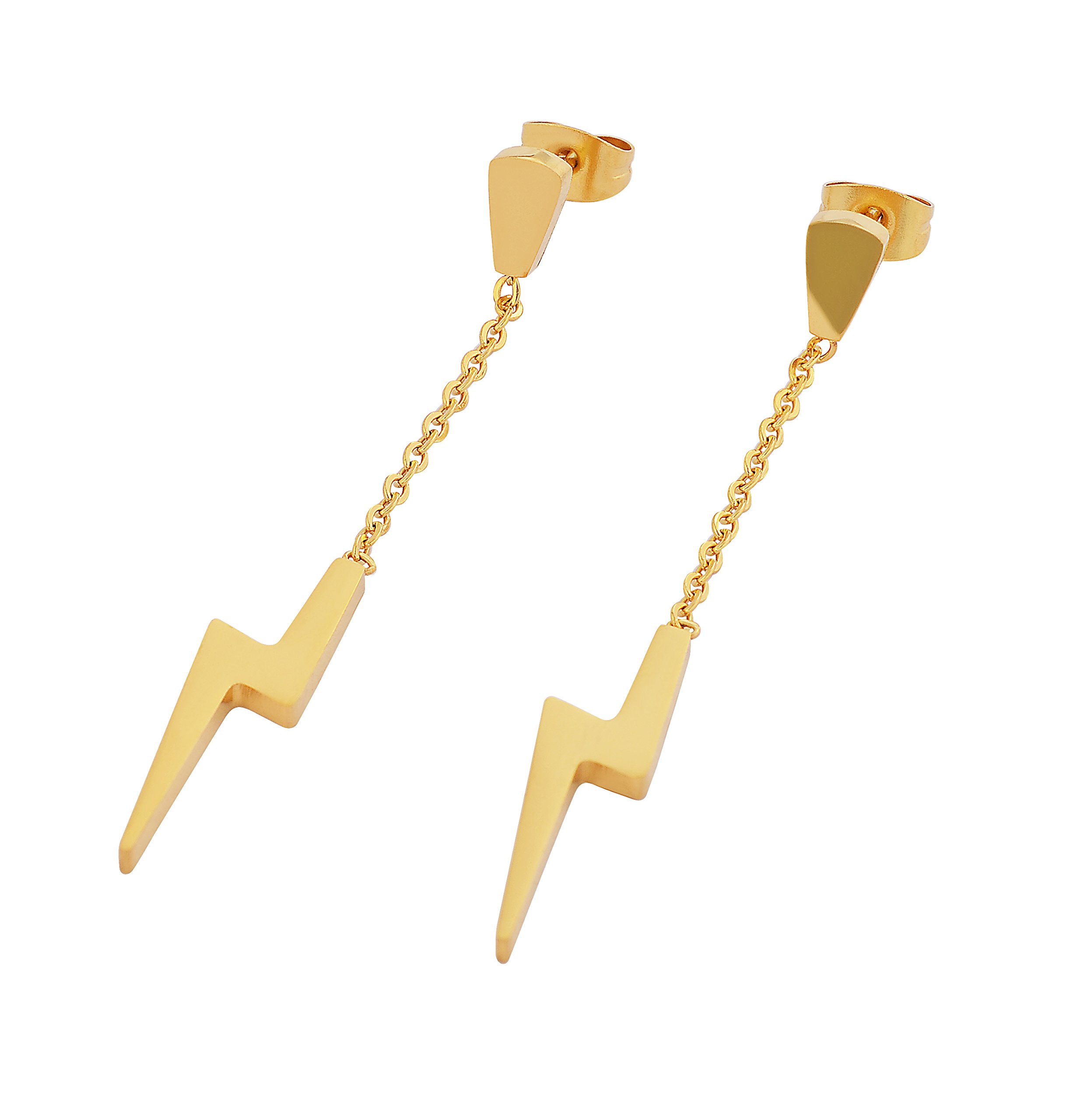 Edforce Stainless Steel Women's Lightning Bolt Dangle Earrings, 60mm/2.4in (Gold)