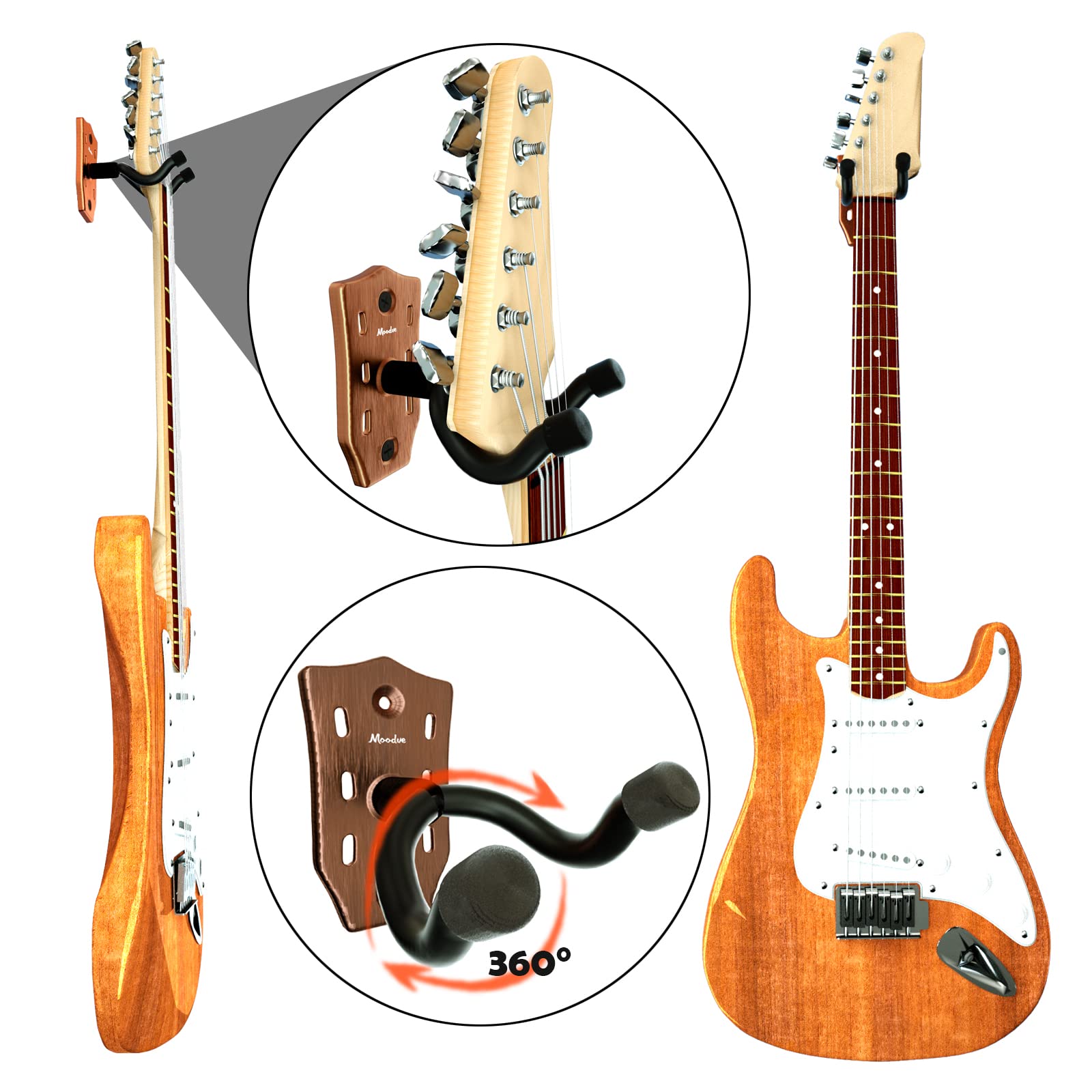 Guitar Wall Mount 2-Pack, Guitar Hanger Guitar Head Shaped, Sturdy Metal Guitar Holder for Wall, Guitar Wall Hanger Stand for Using Acoustic & Electric Guitar Ukulele Mandolin at Home and Studio (2)