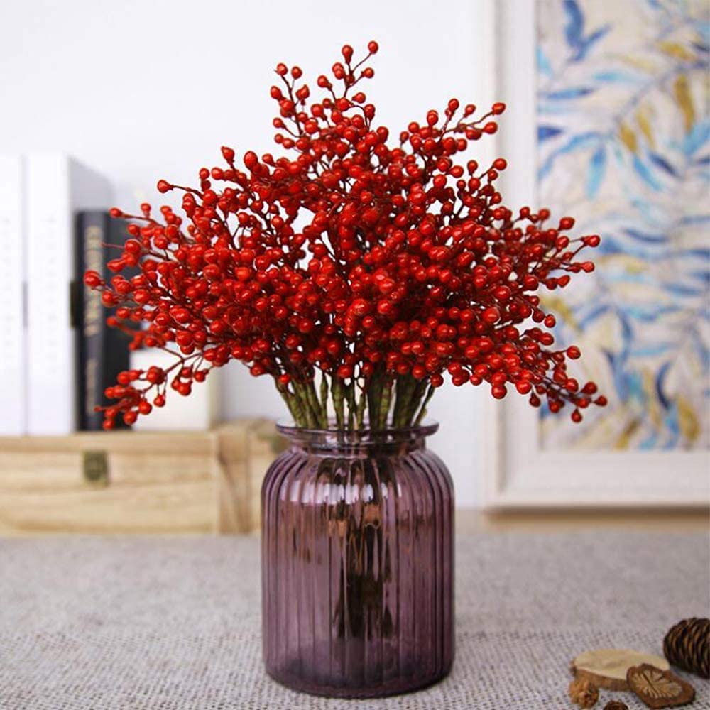efivs arts Artificial Red Berry,8 Pack Holly Christmas Berries Stems for Christmas Tree Decorations, Crafts, Holiday and Home Decor (red)