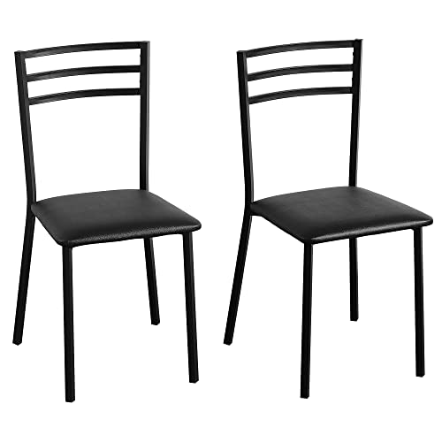 VECELO Metal Dining Chair Set of 2, Modern Armless with Cushioned Seat for Kitchen, Living Room, Black