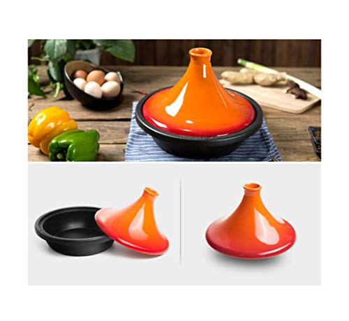 Thickened Cast Iron Tagine Pot, with Gloves Potholder, for Different Cooking Styles and Temperature Settings, Enameled Tajine, Oven Safe Dish Clay / 27cm with Thermal Board/Red