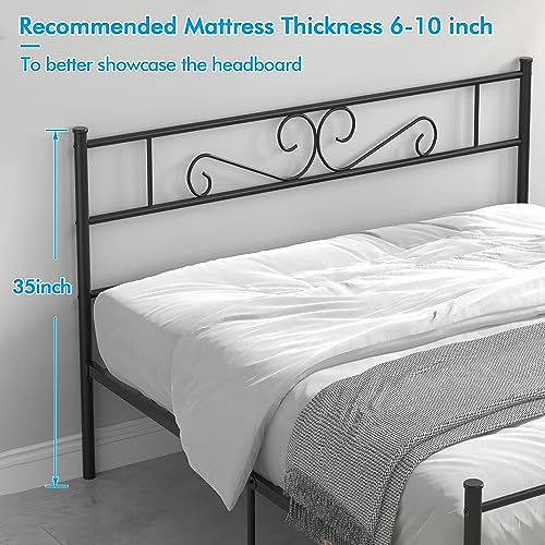 VECELO Queen Size Bed Frame with Headboard, 14 Inch Metal Platform Mattress Foundation, No Boxing Spring Needed, Squeak Resistant, Easy Assembly, Black